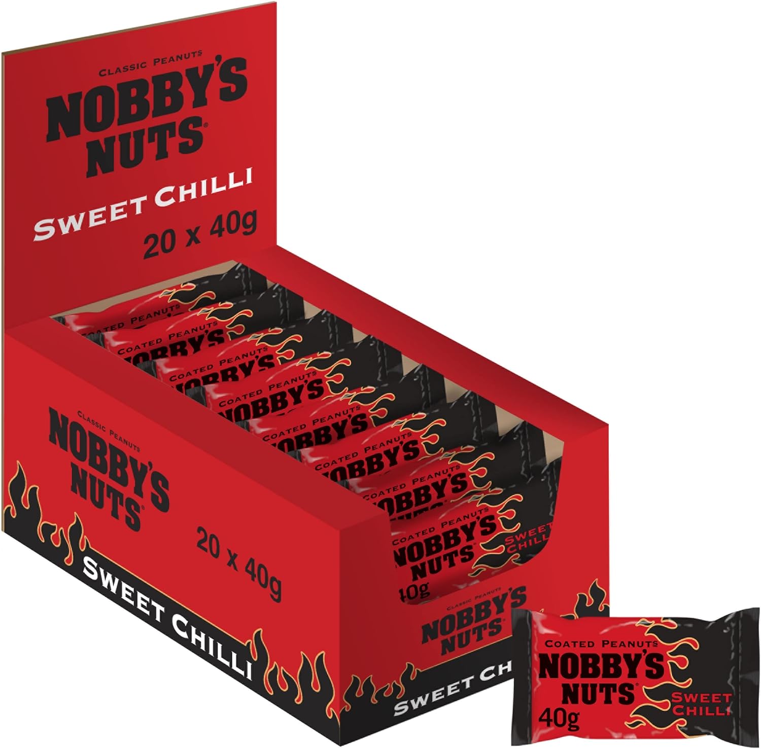 Nobby s Nuts Sweet Chilli Coated Peanuts 40g Box of 20 Vending Superstore