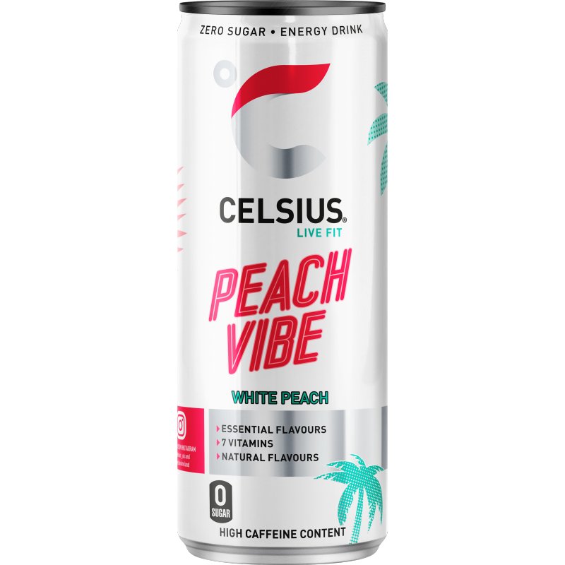 Celsius White Peach Zero Sugar Vitamin Energy Cans - 355ml (Pack of 12 ...