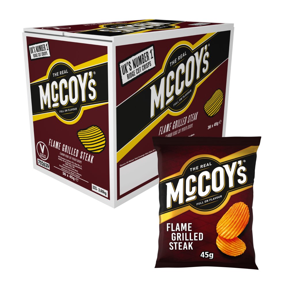 McCoy's Ridge Cut Flame Grilled Steak Crisps 45g (Box Of 36) – Vending ...