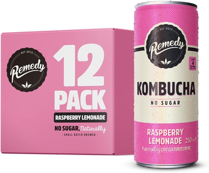 Remedy Kombucha - Raspberry Lemonade - 250ml Cans (Pack of 12 ...