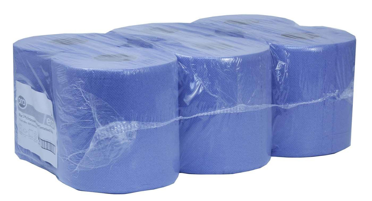 Pro Centrefeed Paper Rolls 2ply Blue - 16.6cm x 80m - (Pack of 6 ...
