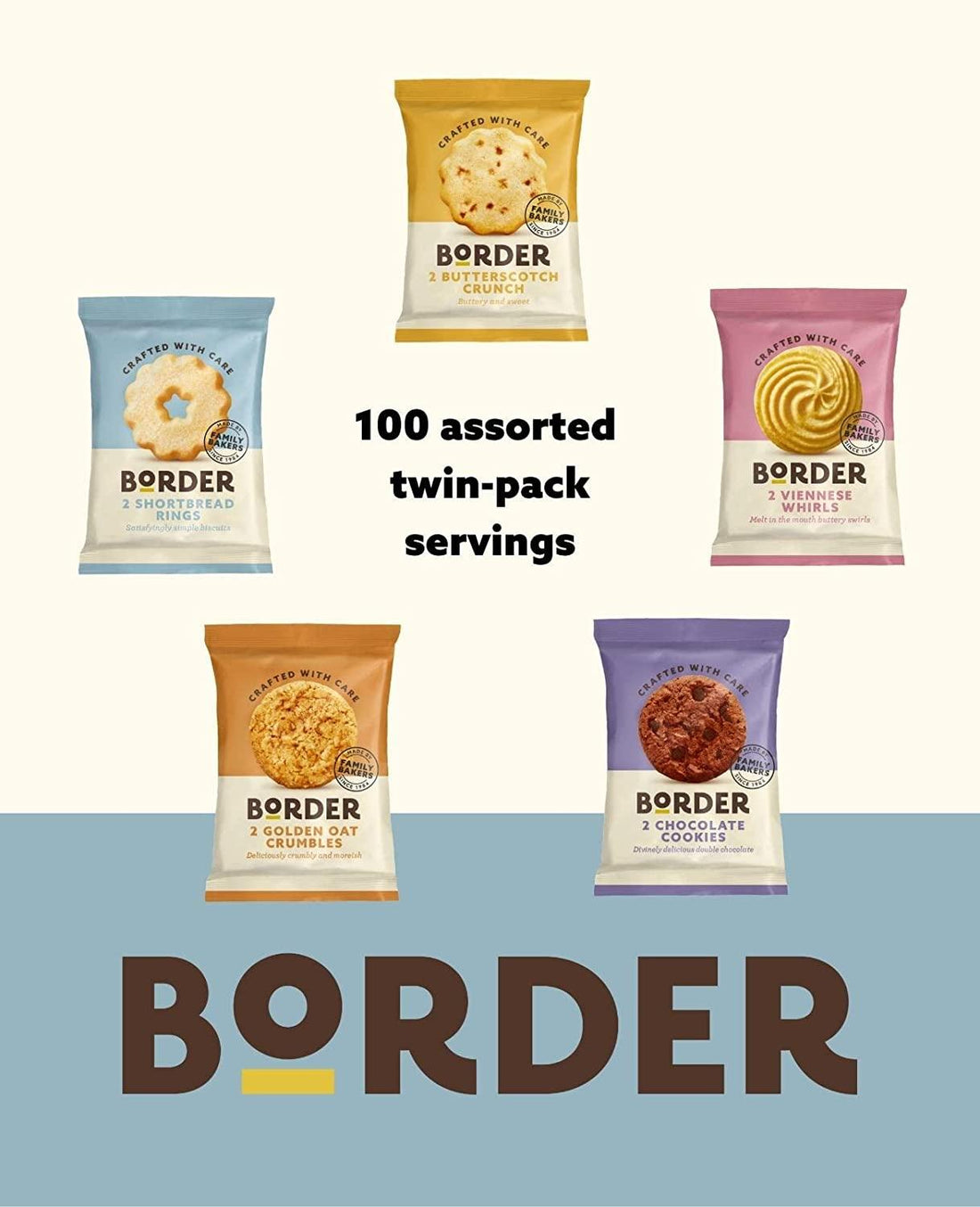 Border Biscuits: 100 Twinpacks | 5 Varieties | Individually Wrapped Bi
